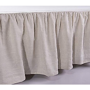 meadow park Washed Linen bedskirt, Queen Size 60" W x 80" L, Drop 16", Super Soft Ruffle, Natural Linen Color