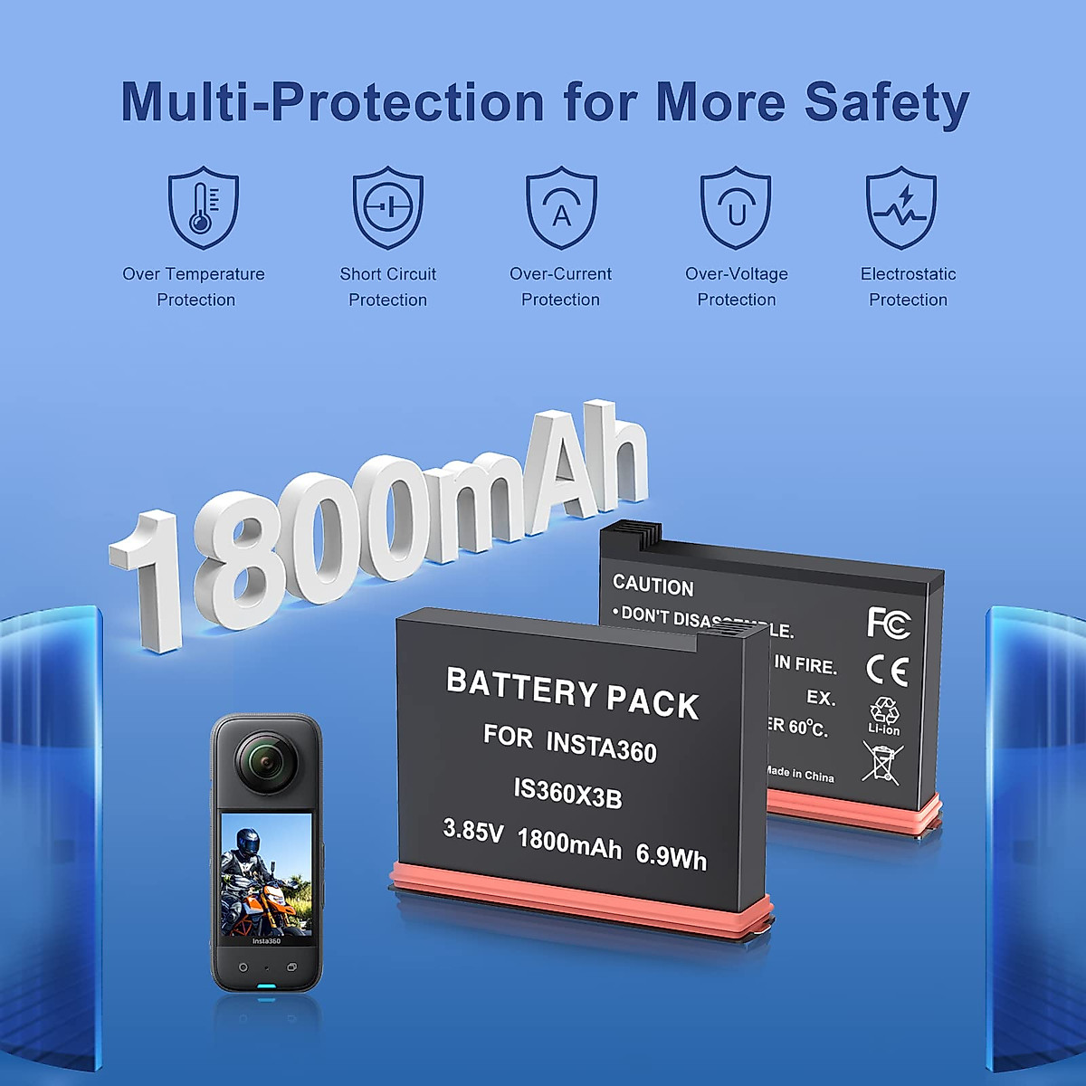 360 X3 Battery(2 Packs) with Fast Battery Charger Hub for Insta360 X3,Quick Battery Charging Storage Station with Misro SD Card,Quick Up 80% Charge in 35 Minutes