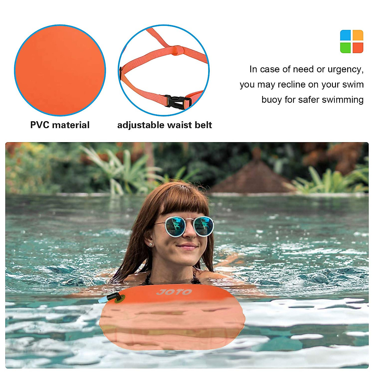 JOTO 2 Pack Swim Buoy Float for Open Water, Swimming Belt Bubble Safety Float with Adjustable Waist, Snorkeling, Swim Training, Triathletes, Kayaking -Neonyellow & Orange