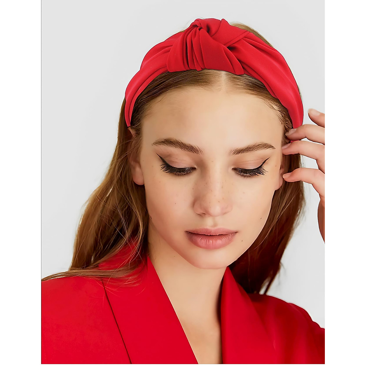 JOYRUBY Red Headband Top Knot Headband for Women, Knotted Headbands for Women, Wide Headbands for Women Non Slip, Satin Head Bands Hair Accessories