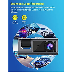3 Channel Dash Cam Front and Rear Inside, 1080P Dash Camera for Cars, Dashcam Three Way Triple Car Camera with IR Night Vision, Loop Recording, G-Sensor, Parking Monitor, 24 Hours Recording