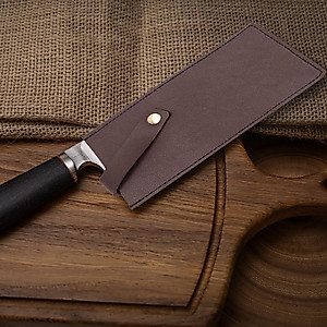 AJFHKJ Durable PU Leather Meat Cleaver Sheath, Heavy Duty Chef Knife Guard Butcher Chef Wide Knives Blade Edge Protectors Dark Brown