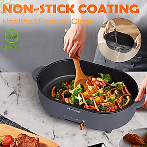HYTRIC 3.5L Hot Pot Electric for Cooking, 110oz Electric Pot with Nonstick Coating, Multifunction Electric Cooker with Power Control for Shabu Shabu, Noodles, Sauté, BPA-FREE, Grey