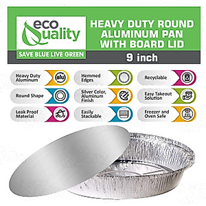 EcoQuality (500 Pack) - 9 Inch Disposable Round Aluminum Foil Take-Out Pans with Board Lids Set - Disposable Tin Containers, Perfect for Baking, Cooking, Catering, Parties, Restaurants