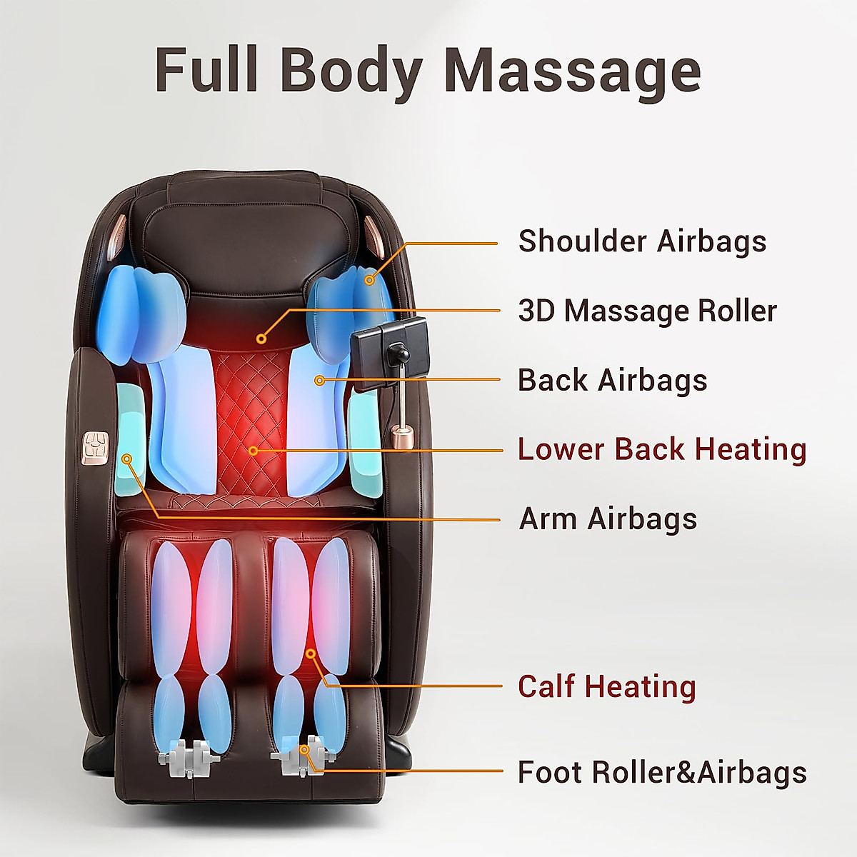 MYNTA Massage Chair, Full Body Zero Gravity SL Track Shiatsu Massage Chairs with Calf Heating, Thai Stretch, M1612 Brown