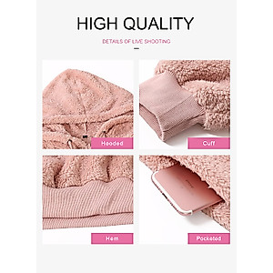 Dokotoo Womens Fleece Hoodies Loose Cozy Soft Warm Casual Solid Sweatshirts Fuzzy Sweater Sweatshirt Sherpa Pullovers Outerwear Fashion Hooded Pink Small