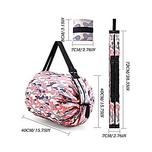 Mozzyyee Portable Foldable Shopping Bag Large Capacity Multipurpose Storage Bag Sports Travel Shoulder Bag (Brown Camouflage)