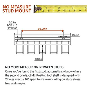 c2M Heavy Duty Floating Tool Shelf & Organizer | Wall Mounted Garage Storage Rack for Handheld & Power Tools | USA Made, 100# Weight Limit, Compact Steel Design | Perfect for Dewalt Tools | Yellow