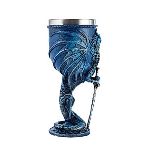 Ottalent Blue Dragon Goblet Stainless Steel Dungeons and Dragons Gift Chalice Wine Goblet 7 oz. (Blue Sword Dragon)