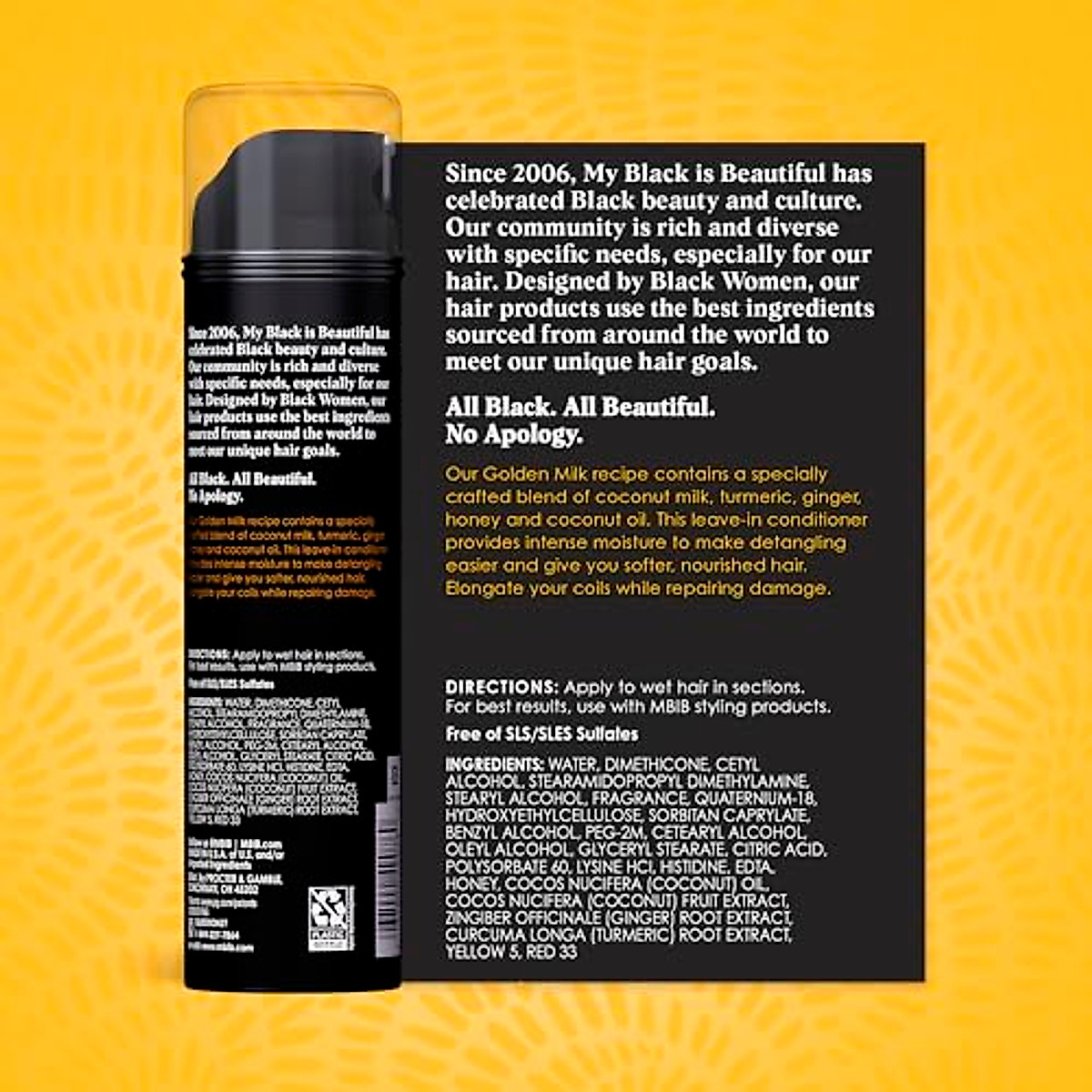 MY BLACK IS BEAUTIFUL Nourishing Leave-In Conditioning Cream, for Curly and Coily Hair with Coconut Oil, Honey, and Tumeric, 6.3 fl oz
