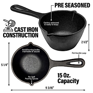 Small Cast Iron Basting Pot with Silicone BBQ Brush – Cast Iron Saucepan for Grilling, Smoking, and BBQ Accessories, 15 Oz
