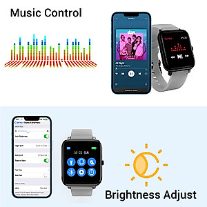 EBAKIN Smart Watch Fitness Tracker 1.4 inch Full-Touch Screen IP67 Waterproof Blood Pressure Heart Rate Blood Oxygen Multi-Sport Fashion Smartwatch(Gray)