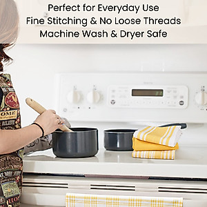 Cotton Clinic Assorted Kitchen Towels 5 Pack – Soft Absorbent Quick Drying Table & Kitchen Linen - Dish Towels, Dish Cloths, Tea Towel and Cleaning Towel with Hanging Loop – 16x28 / Yellow White