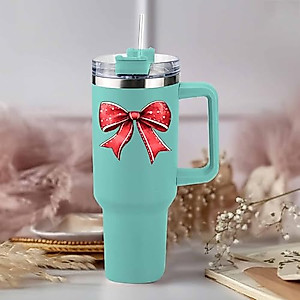 LB LEOBON 40 ounce insulated cup with handle, double-layer vacuum stainless steel material, equipped with straw, can keep warm or maintain cold drinks Big Red Bow Lake Green