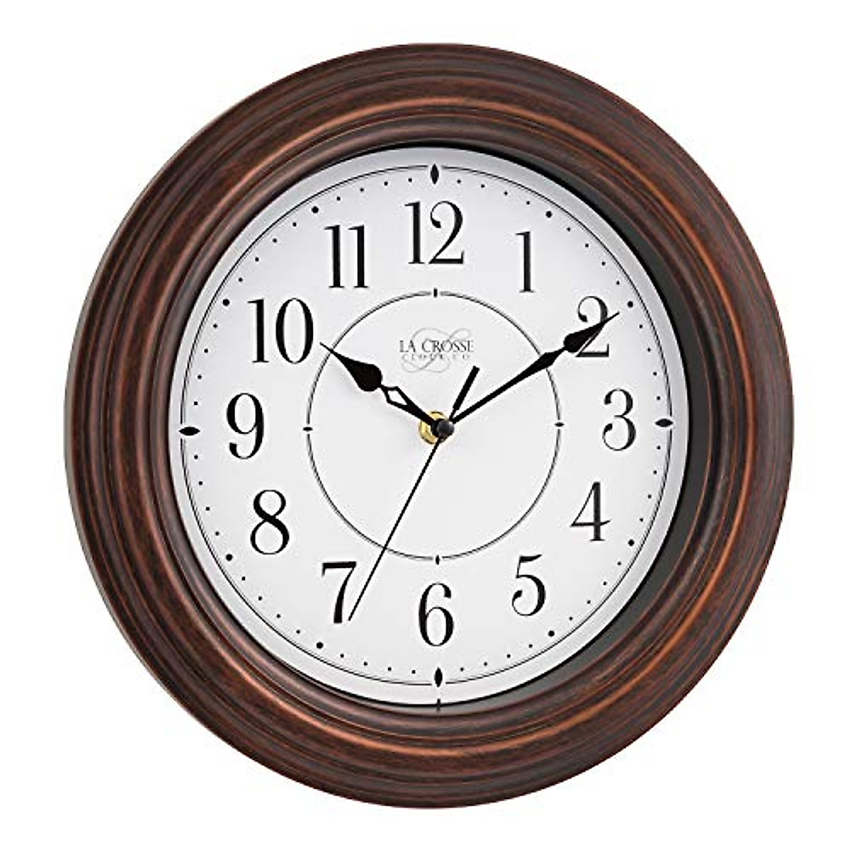 La Crosse Technology 404-2630W 12 Inch Evelyn Quartz Wall Clock with Silent Movement, 12", Brown