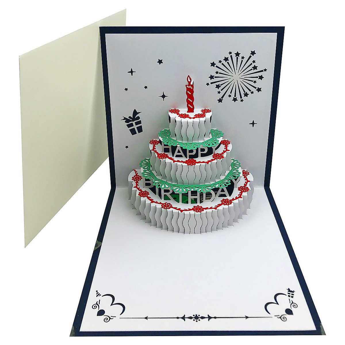 Akeydeco 3D Pop Up Birthday Cards,Warming LED Light Cake Music Happy Card Postcards Greeting Cards Laser Cut Best for Mom,Wife,Sister, Boy,Girl,Friends 1 Pack
