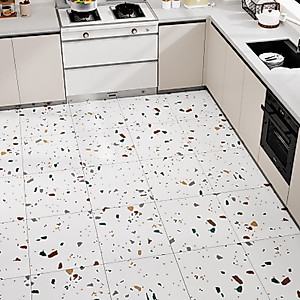 WESTICK Terrazzo Peel and Stick Flooring for Bathroom Removable Floor Tiles Peel and Stick Waterproof Self Adhesive Vinyl Flooring Terrazzo Peel and Stick Floor Tile for Kitchen Bedroom 10PCS 12"x12"