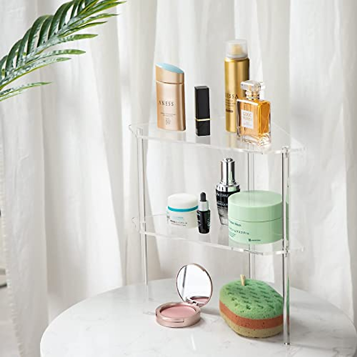 Jetec 2 Pieces Corner Bathroom Organizer Counter Shelf Acrylic Bathroom Organizer Stackable Shelves Clear Floating Shower Corner Vanity Shelf for Bathroom Kitchen Toilet