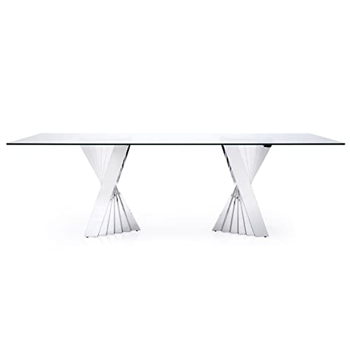Modern Falcone 94" Dining Table - Clear Glass with Polished Stainless Steel Base