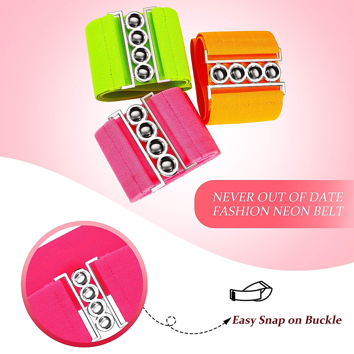 Syhood Halloween Neon Belts for Women 80s Neon Belt 80s Waist Belt Stretch Wide Waistband Elastic Belt Vertical Clasp Buckle Belts for Women Girls