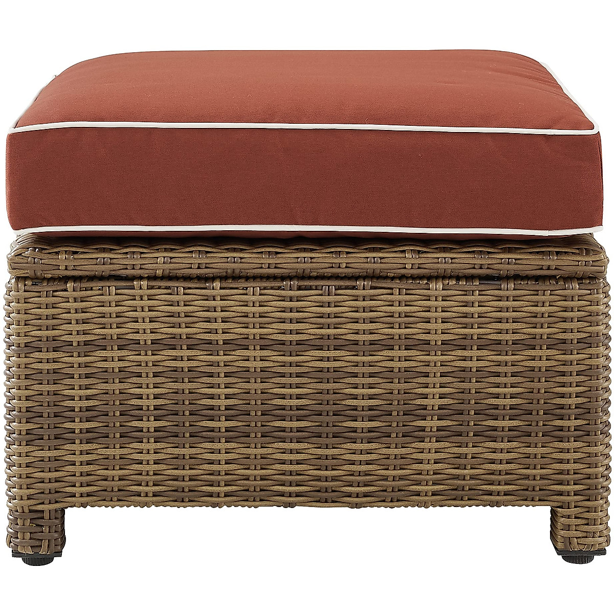 Crosley Furniture Bradenton Wicker Outdoor Ottoman Foot Rest for Patio, Deck, Porch, Brown with Sangria Cushions