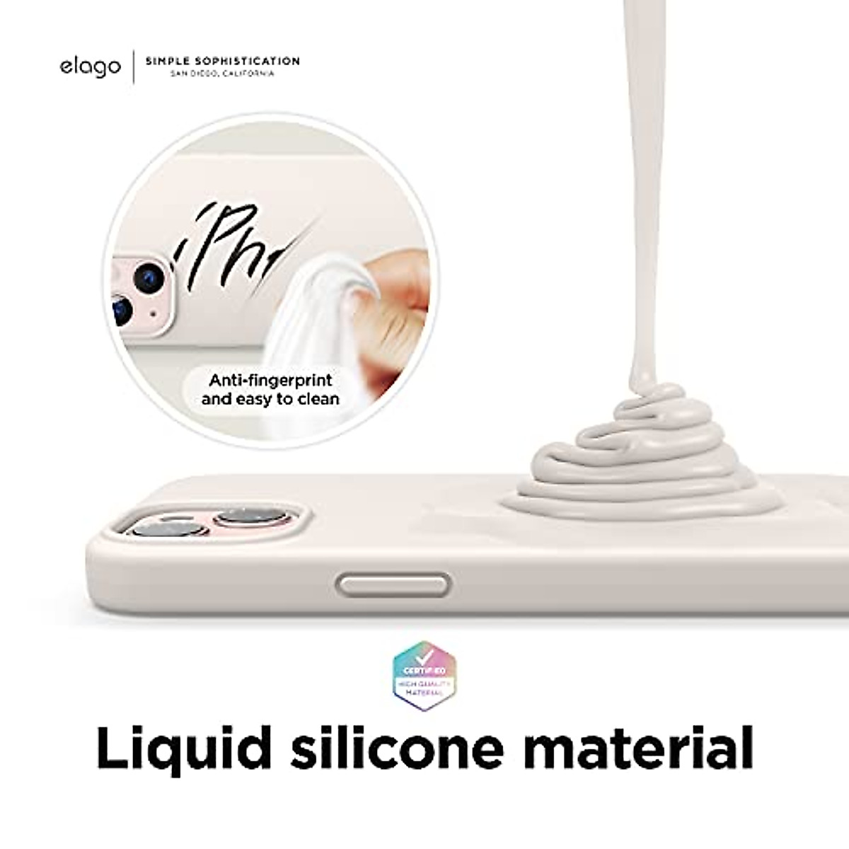 elago Compatible with iPhone 13 Case, Liquid Silicone Case, Full Body Screen Camera Protective Cover, Shockproof, Slim Phone Case, Anti-Scratch Soft Microfiber Lining, 6.1 inch (Stone)