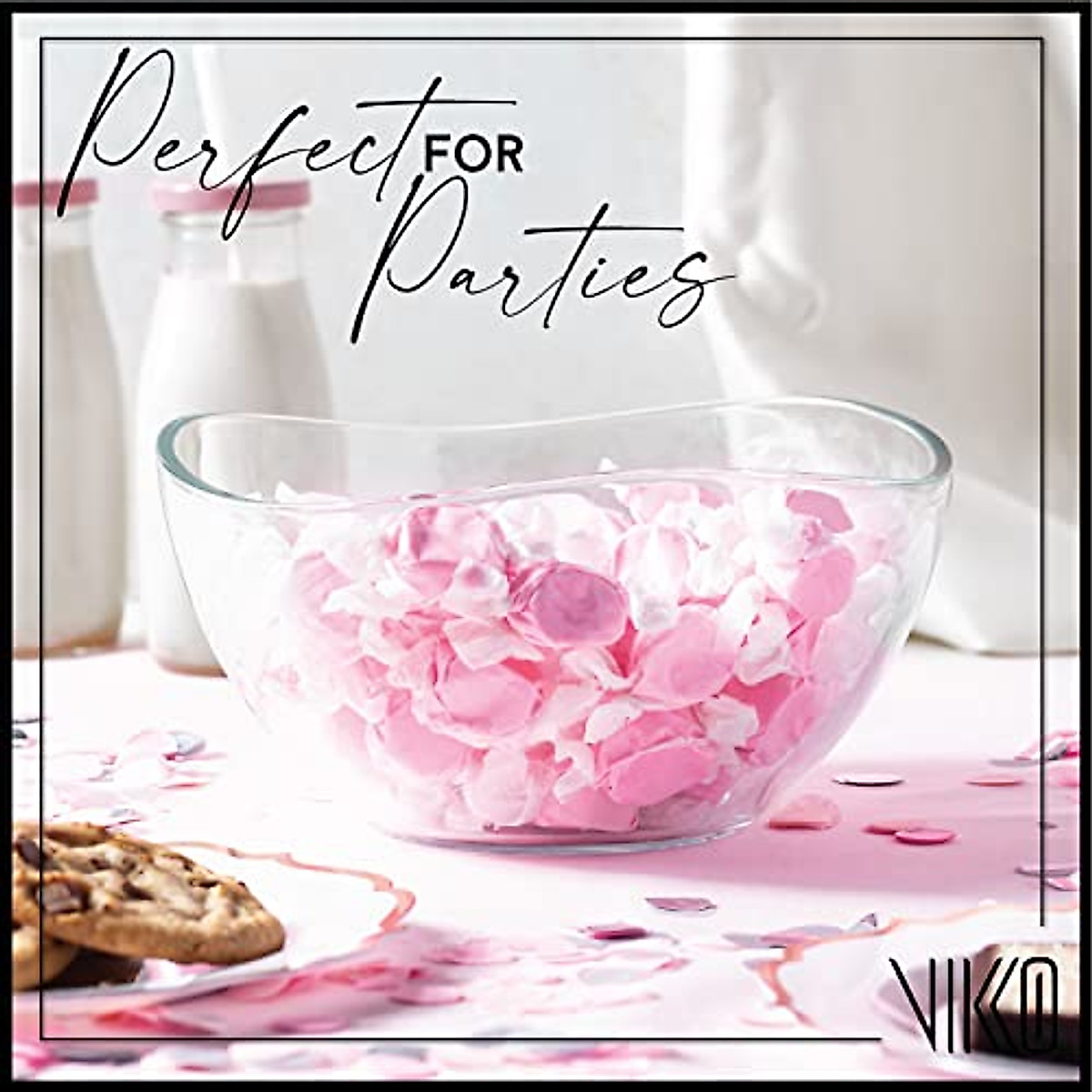 Vikko Glass Serving Bowl, 63.5 Ounce Beautiful Wavy Design, Thick and Durable Glass Mixing Bowl, For Salads, Desserts, Fruit, and More, Microwave and Dishwasher Safe Glass Serving Bowl, 8.2” x 4.5”