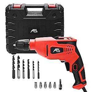 APLMAN Power Electric Drill,Variable Speed Drill with 6 Pcs Drill Bit and 6 Pcs Screwdriver,6 Foot Gord,Reversable Wired,Carrying Case & Accessories