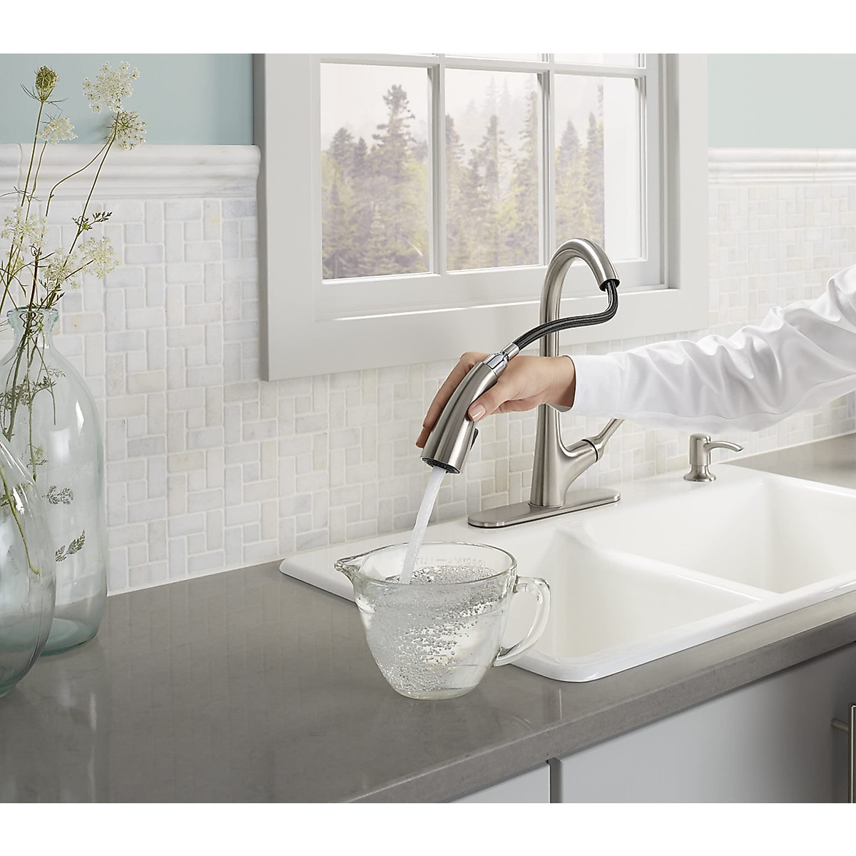 Kohler R77748-SD-VS Malleco Touchless Pull Down Kitchen Sink Faucet with Soap/Lotion Dispenser, Vibrant Stainless