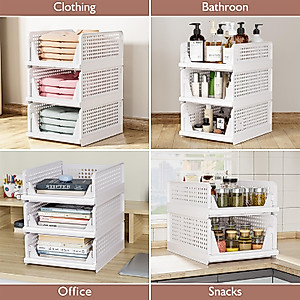 5 Pack Folding Closet Organizers Storage Box, Stackable Storage Bins, Plastic Drawer Basket Closet Storage for Wardrobe Cupboard Kitchen Bathroom Office White-5L