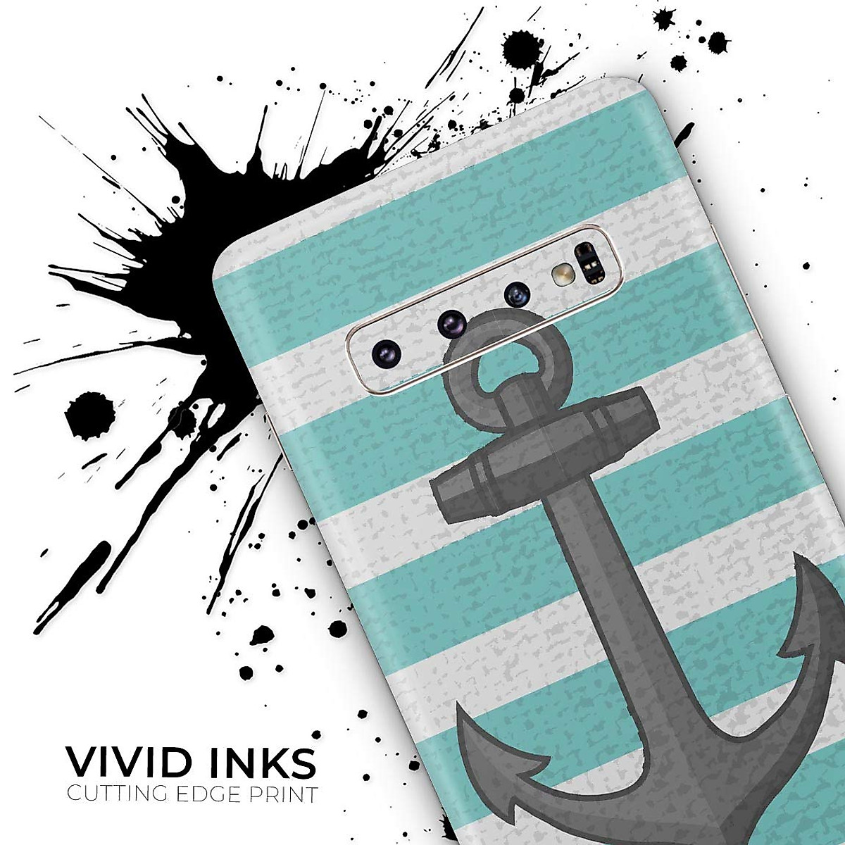 DesignSkinz Teal Stripes with Gray Nautical Anchor Protective Vinyl Decal Wrap Skin Cover Compatible with The Samsung Galaxy S20 (Screen Trim & Back Glass Skin)