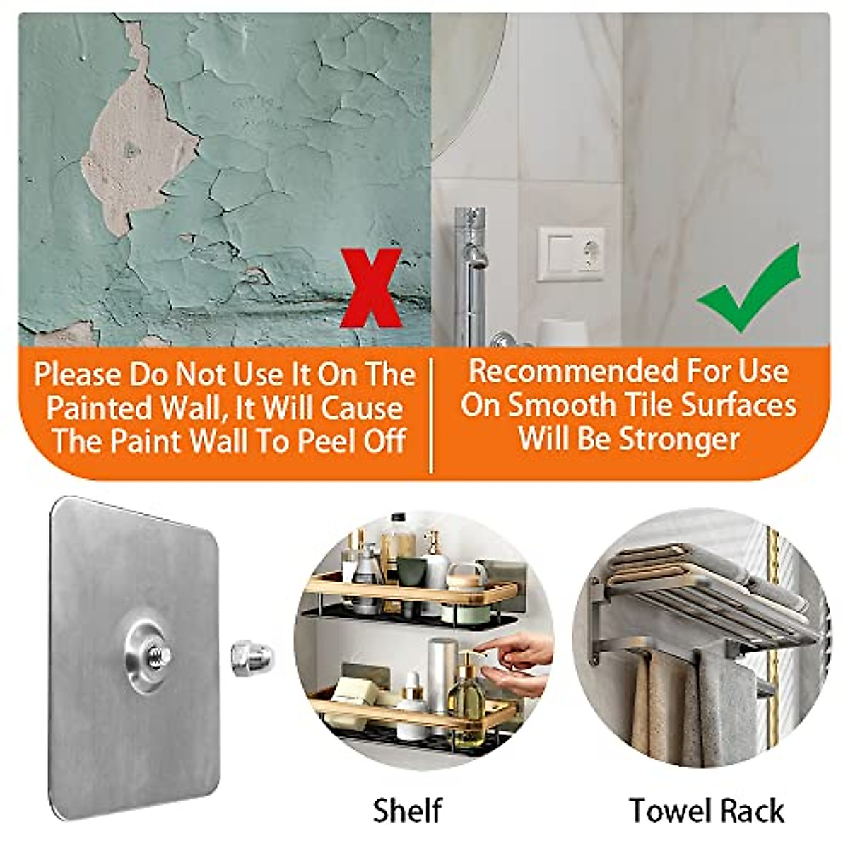 Modixun 4Pcs 304 Stainless Steel Adhesive Screws, No Drilling Adhesive Wall Mount Screw Hooks, Adhesive Hanging Nails, Seamless Nail Free Screws, 1cm/0.39in