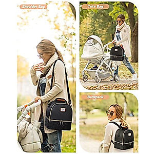 Lekereise Breast Pump Bag Backpack with Cooler, Wearable Pumping Bag with 2 Ice Packs Fits 6 Bottles, Portable Storage Bag for Work, Travel-Black