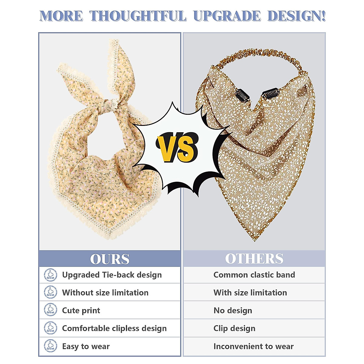 AWAYTR 3Pcs Hair Bandanas Head Kerchief for Women Girls Tie-Back Boho Hair Scarf Headband Bandana Triangle Head Scarf (Floral - Blue/Black/Yellow)