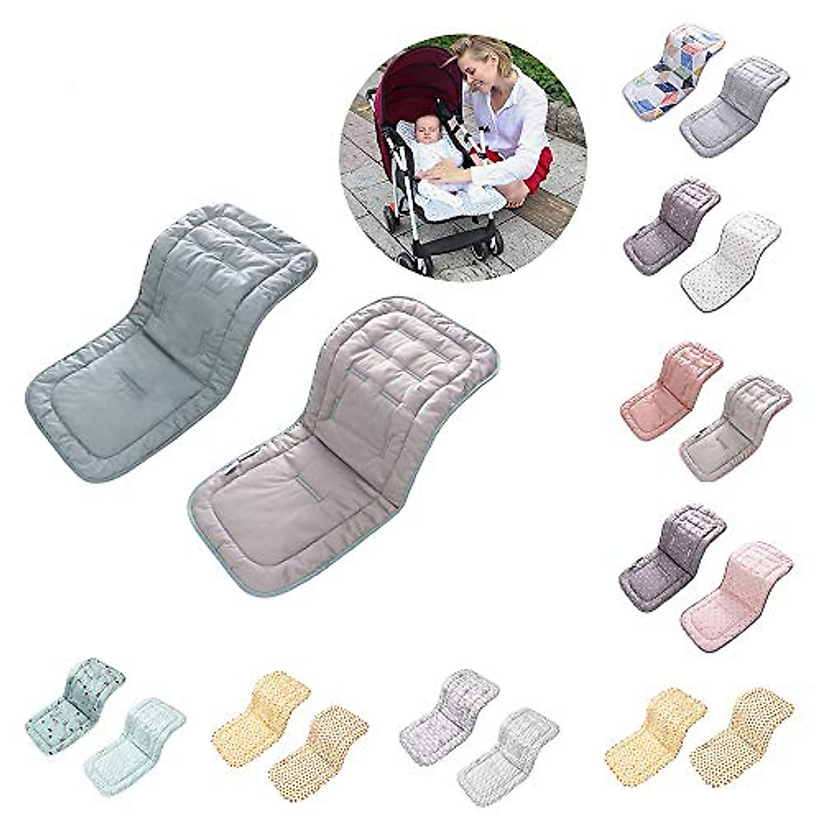 Baby Seat Pad Liner,Cotton Baby Stroller Pad Breathable Stroller Cushion for Kid Outdoor Sports(Pink Gray Cross)