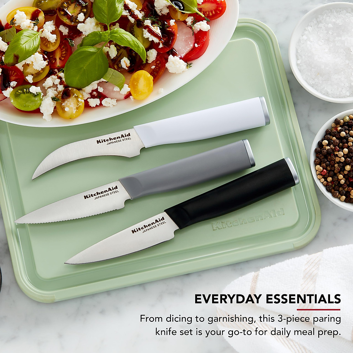 KitchenAid Paring Knife Set, High Carbon Stainless Steel Kitchen Knife Set, Razor-Sharp Blades, 3 Piece, Multicolor