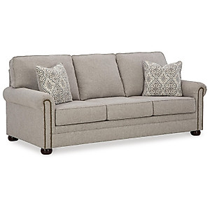 Signature Design by Ashley Gaelon Transitional 2-in-1 Sofa Sleeper with Folding Gel Memory Foam Mattress, Nailheads and 2 Accent Pillows, Queen, Beige