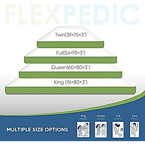 FLEXPEDIC 2 Inch Mattress Topper Twin, Green Tea Infused Memory Foam Mattress Topper, Double Sides Cooling Mattress Pad, Pressure Released Mattress Topper with Non-Slip Ventilated Soft Fabric Cover