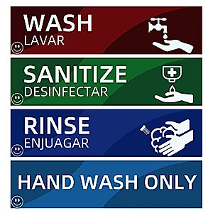 Wash Rinse Sanitize Handwash Sink Labels, for Wash Station, Commercial Kitchens, Restaurant, Food Trucks, Busing Station