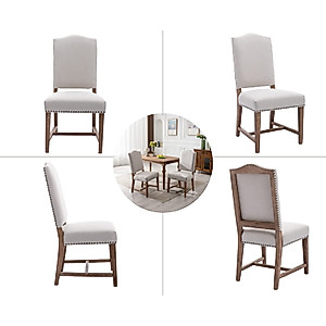 EALSON Farmhouse Dining Chairs Set of 2 Upholstered Dining Room Chairs with Wood Legs and Nailhead Trim Mid Century Modern Kitchen Chairs with High Back Padded Parson Chairs, Linen Beige