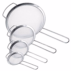 U.S. Kitchen Supply - Set of 4 Premium Quality Fine Mesh Stainless Steel Strainers with Wide Resting Ear Design - 3", 4", 5.5" and 8" Sizes - Sift, Strain, Drain and Rinse Vegetables, Pastas & Tea
