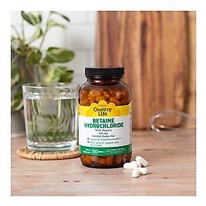 Country Life Betaine Hydrochloride with pepsin 600 mg - 250 Tablets