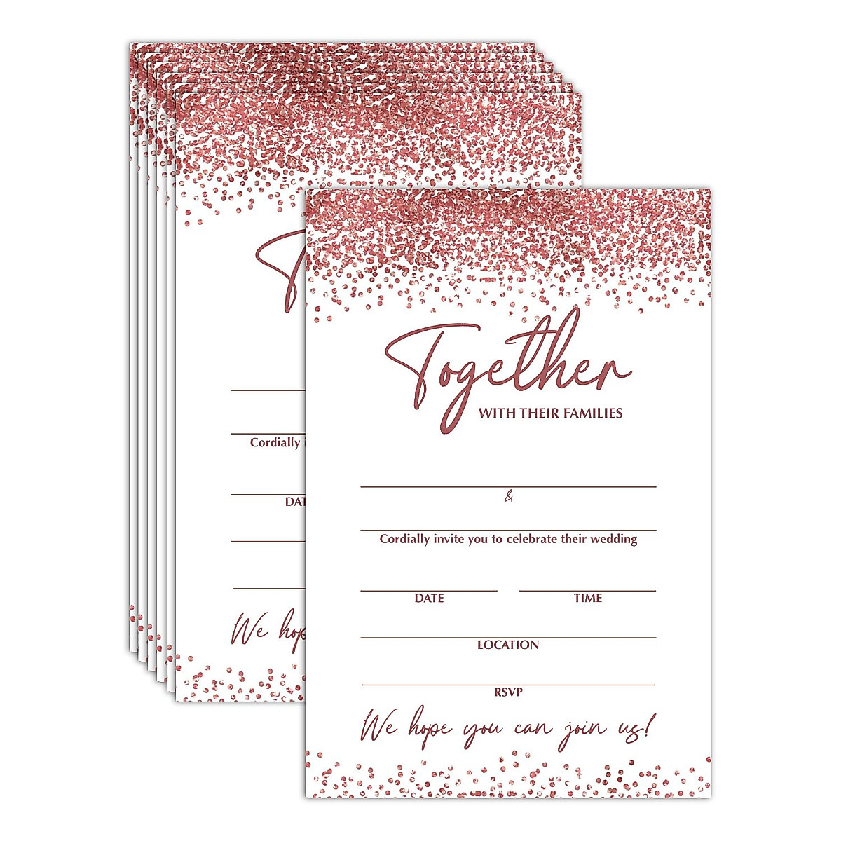 ESAMP Pink Rose Gold Wedding Invitations, Fill-in Blush Confetti Wedding Party Invitation Kit, Party and Reception Supplies (25 Cards and Envelopes), Perfect for the Wedding Shower-20
