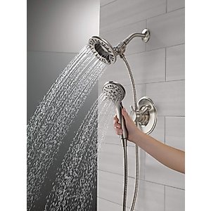 Delta Faucet Linden 17 Series Dual-Function Shower Faucet, Shower Trim Kit with 4-Spray In2ition 2-in-1 Dual Hand Held Shower Head with Hose, Chrome T17293-I (Valve Not Included)