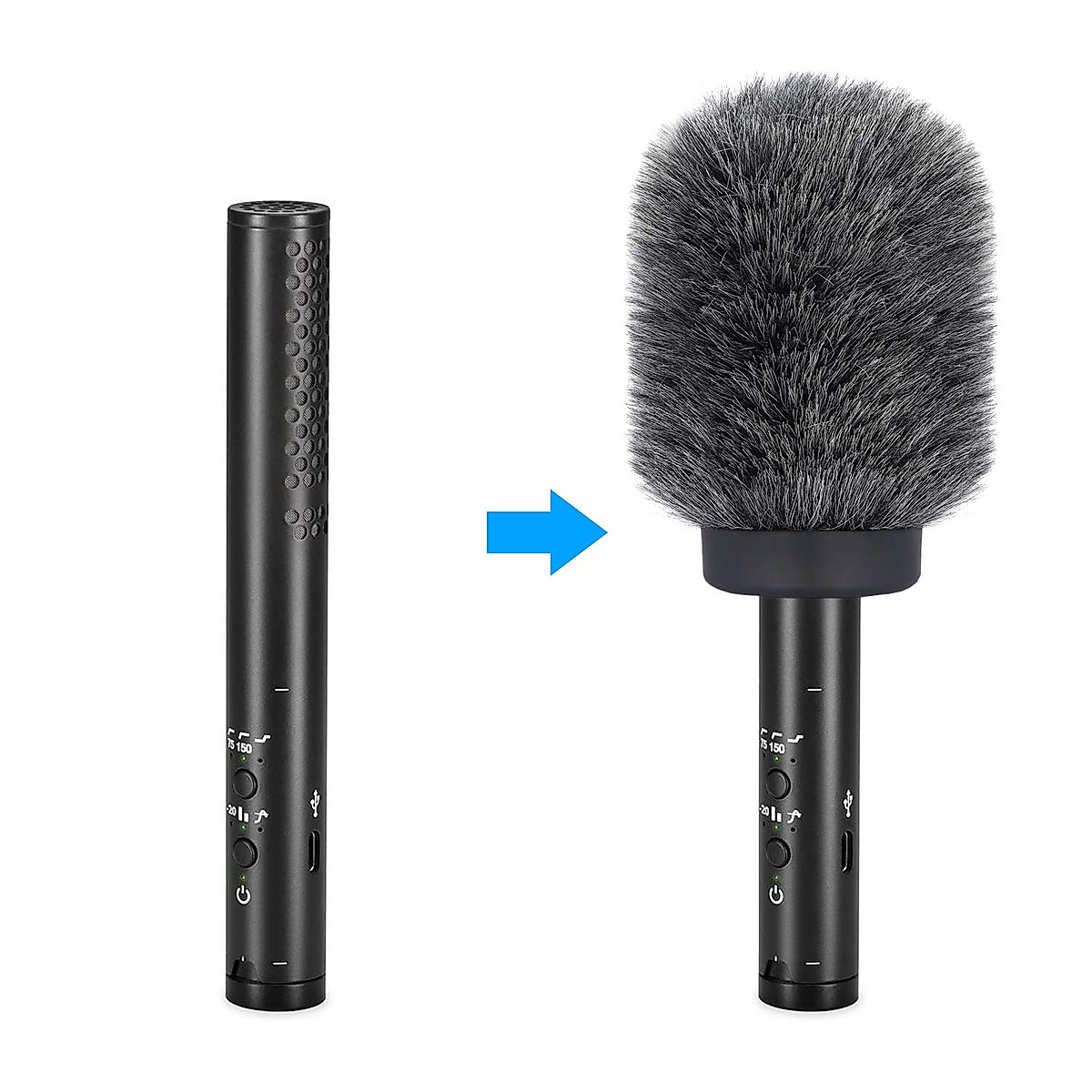 YOUSHARES NTG Furry Microphone Wind Shield - Windscreen/Windmuff for Rode VideoMic NTG and Microphones with Maximum Slot Length of 100mm (3.9") and Diameter of 18-24mm （Shag, Gray）