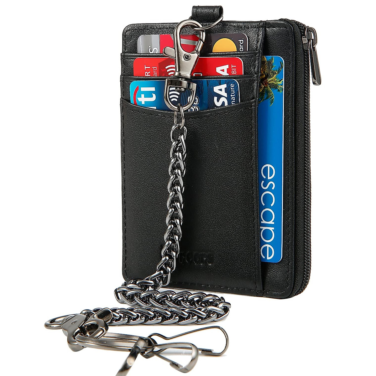 UTreers Chain Wallet Men Minimalist RFID Wallet Biker Trucker Travel Badge Holder Zipper