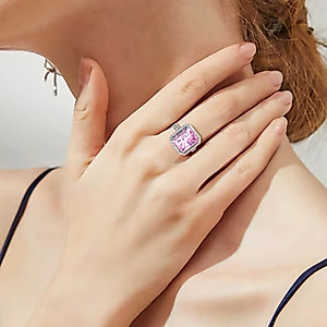 EVER FAITH S925 Sterling Silver 5 Carats Radiant Cut CZ Stunning Engagement Cocktail Ring Pink - Size 9