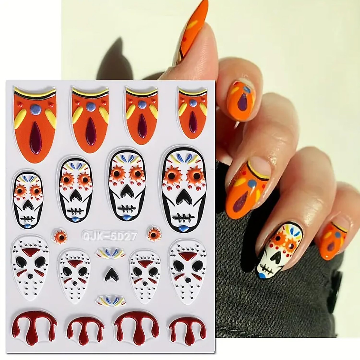 Muagorn Halloween 5D Nail Art Stickers Decals – Distinctive Set of 3 Realistic Designs for Individualized Halloween Nail Accents (Style 01)