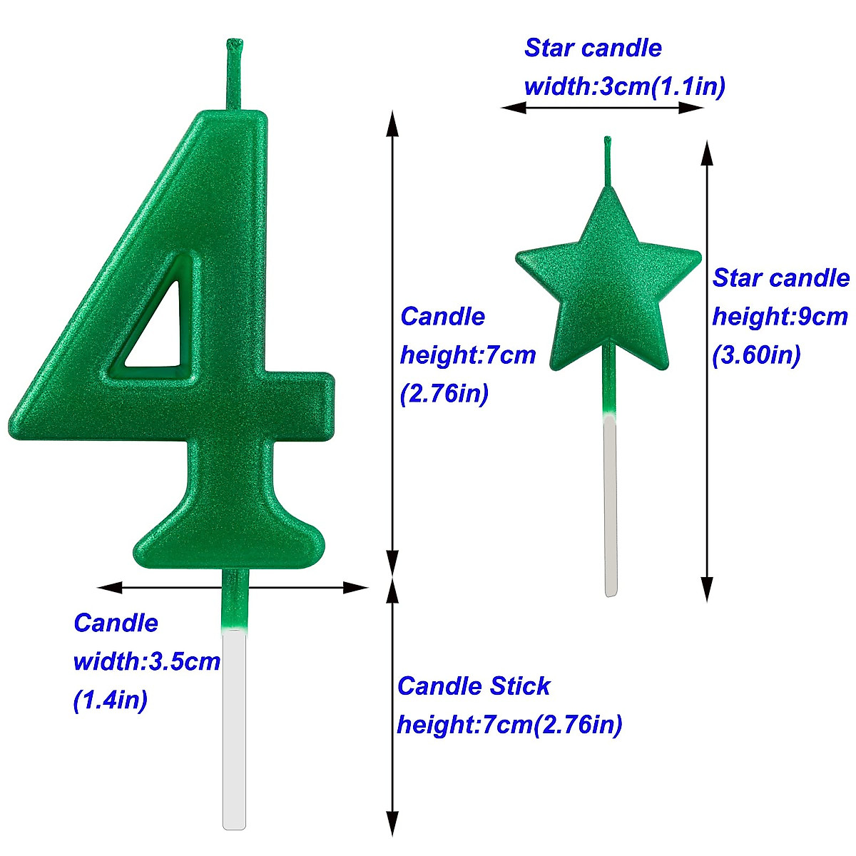 2.75in Green Number 4 Birthday Candles, Glitter Green Happy Birthday Cake Cupcake Toppers Decoration and Celebrating for Adults/Kids Party Baking (Green 2.75in Number 4)