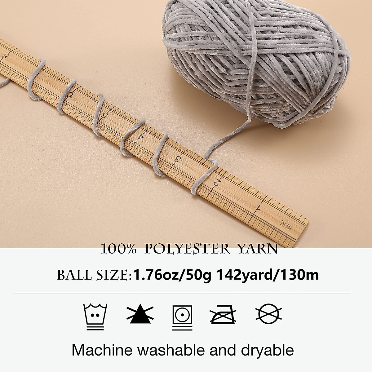 2PCS Soft Chenille Yarn Blanket Yarn,Velvet Yarn for Knitting,Fancy Yarn for Crochet,Crochet Yarn for Sweater/Hat/Blankets/DIY Craft(Grey)